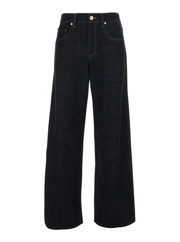 Brunello Cucinelli Black Jeans With Logo Patch On The Back And Contrasting Stitching In Denim For - Multicolor