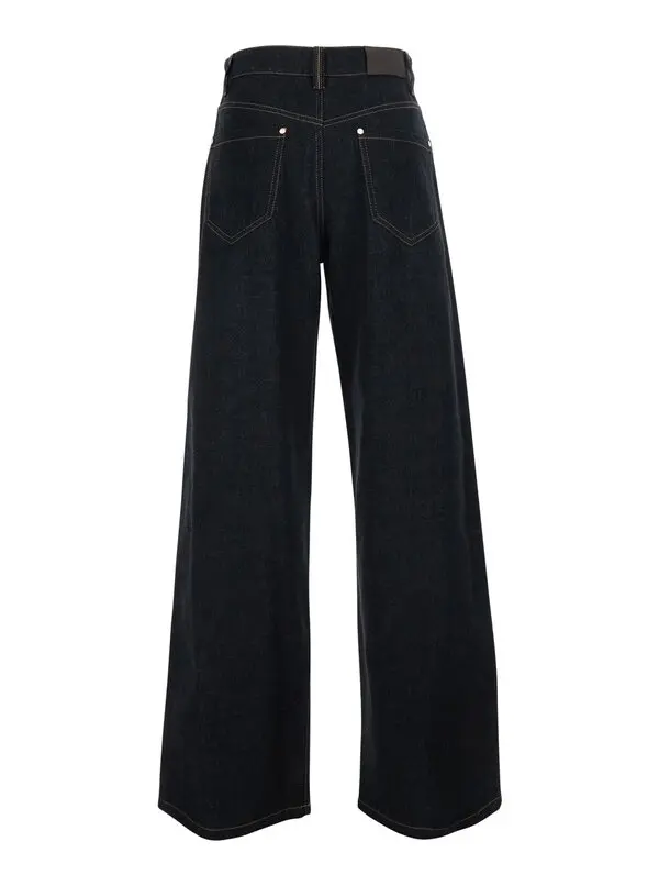 Brunello Cucinelli Black Jeans With Logo Patch On The Back And Contrasting Stitching In Denim For - Multicolor