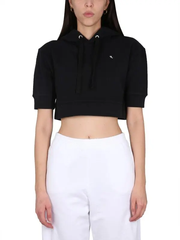 Raf Simons Logo Embroidery Drawstring Hood Sweatshirt - Black