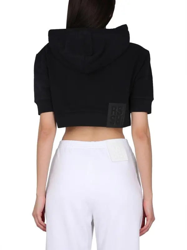 Raf Simons Logo Embroidery Drawstring Hood Sweatshirt - Black