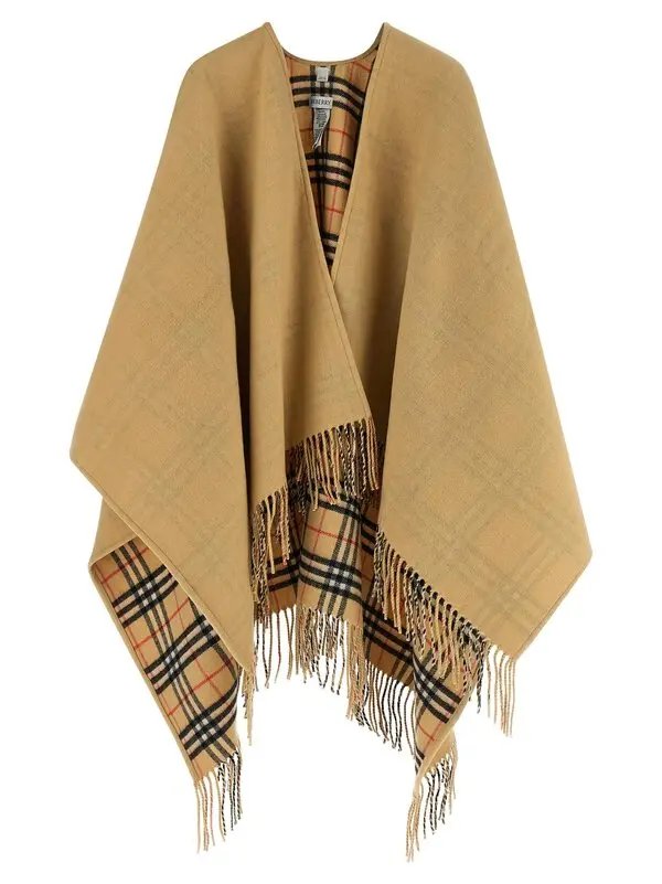 Burberry Check Wool Reversible Cape - Cream