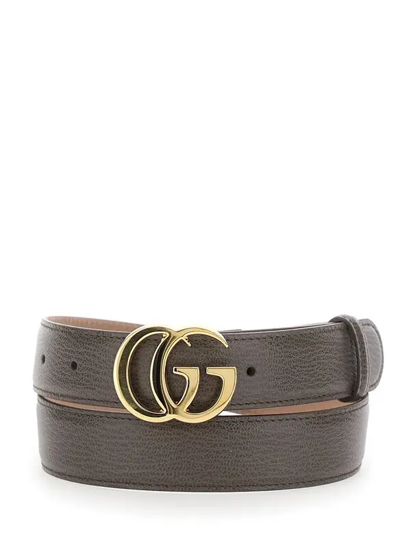 Gucci Brown Belt With Gg Plate On The Front In Leather For - Multicolor