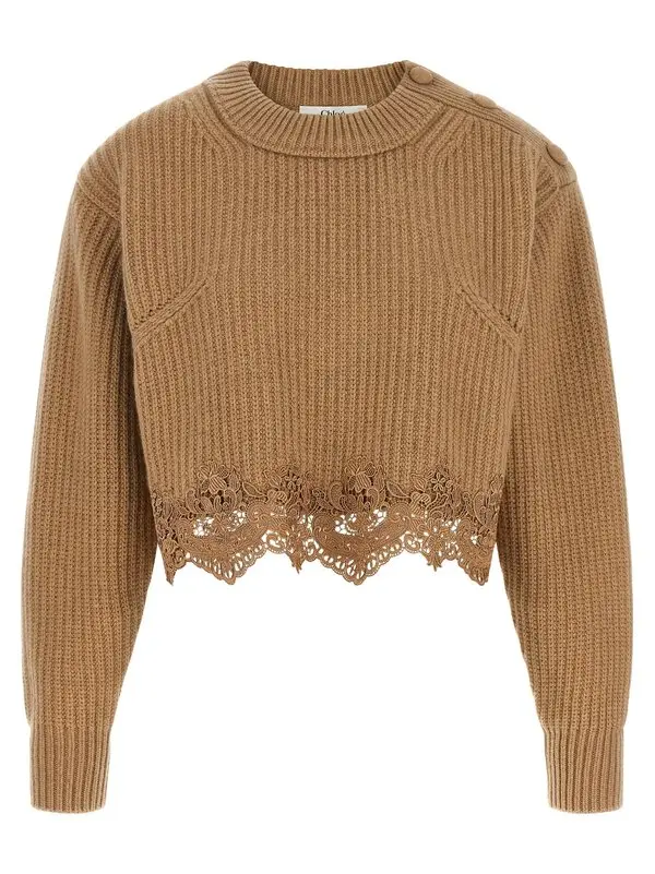 Chloé Cropped Lace Sweater - Cream