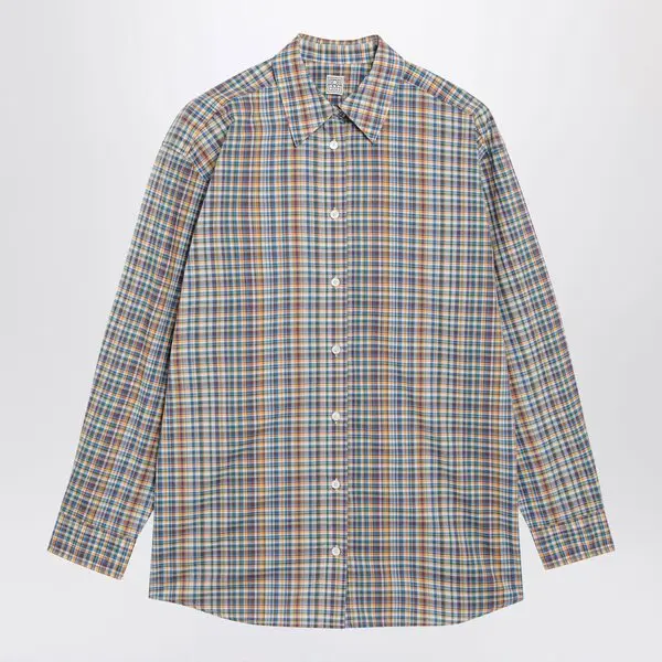 TOTEME Oversized Checked Shirt In /orange Organic Cotton - Blue