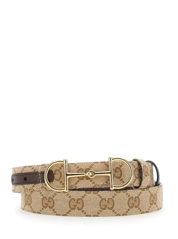 Gucci Brown Reversible Belt With Horsebit Buckle In Leather And Gg Canvas For - Multicolor