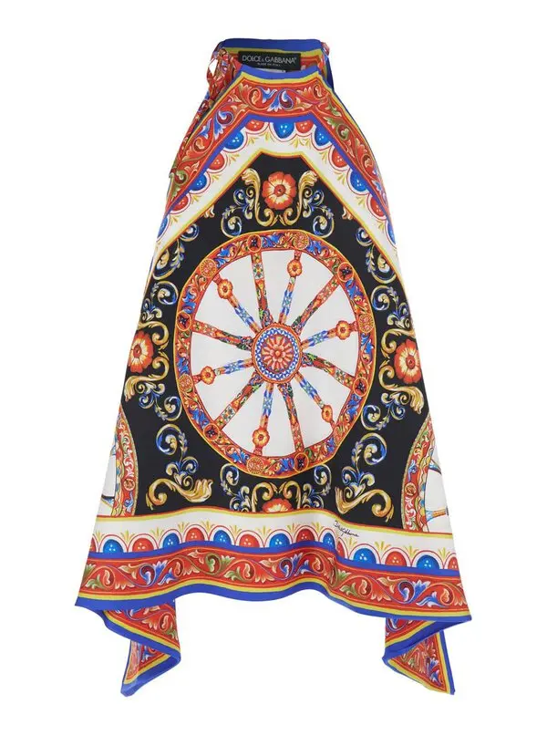 Dolce & Gabbana Silk Carretto Motif Halter Top - Multicolor