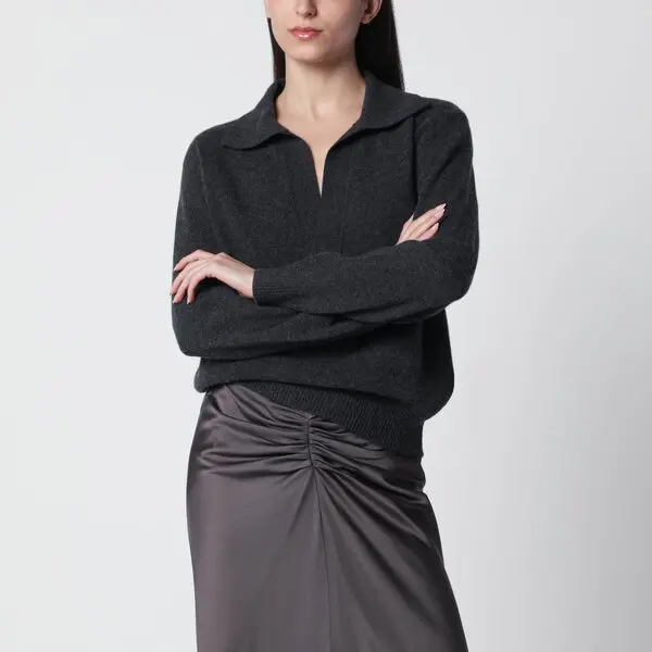 Victoria Beckham Genevieve Sweater In Grey Melange Cashmere Blend - Brown