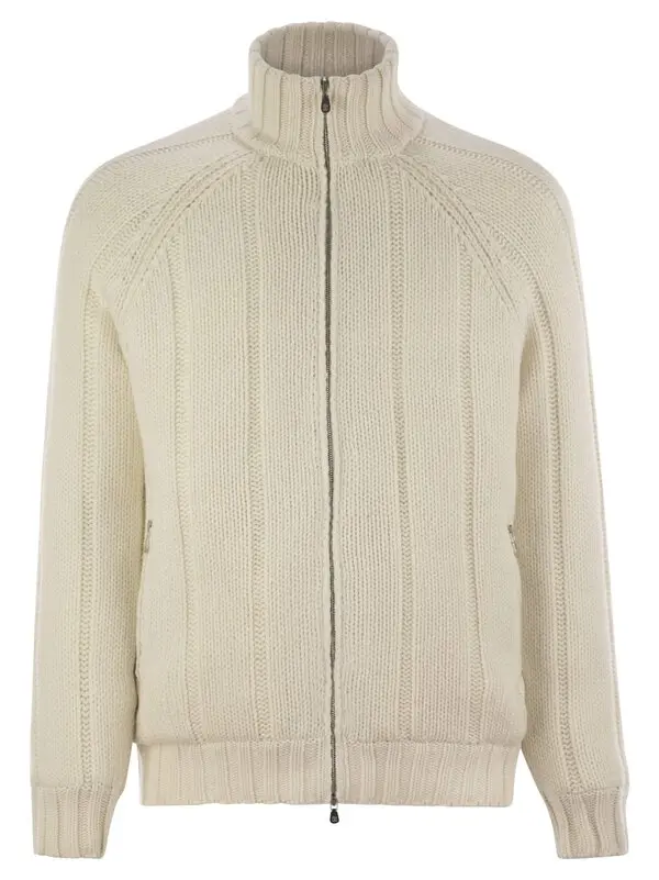 Brunello Cucinelli Cashmere Knit Down Jacket With Zip - Cream