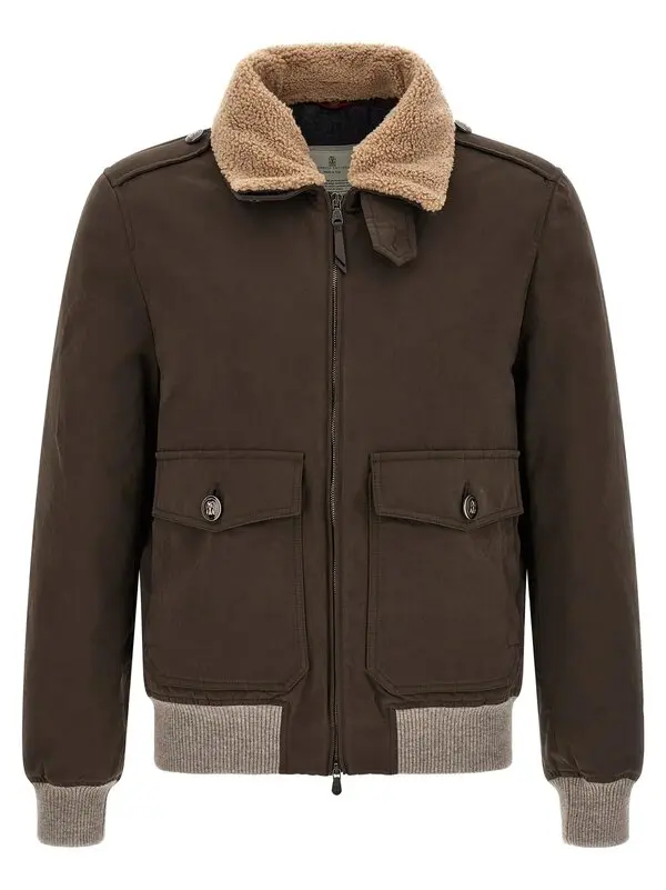 Brunello Cucinelli Waterproof Shearling-collar Bomber Jacket - Brown