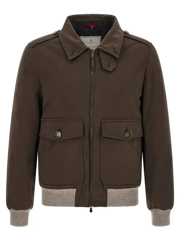Brunello Cucinelli Waterproof Shearling-collar Bomber Jacket - Brown