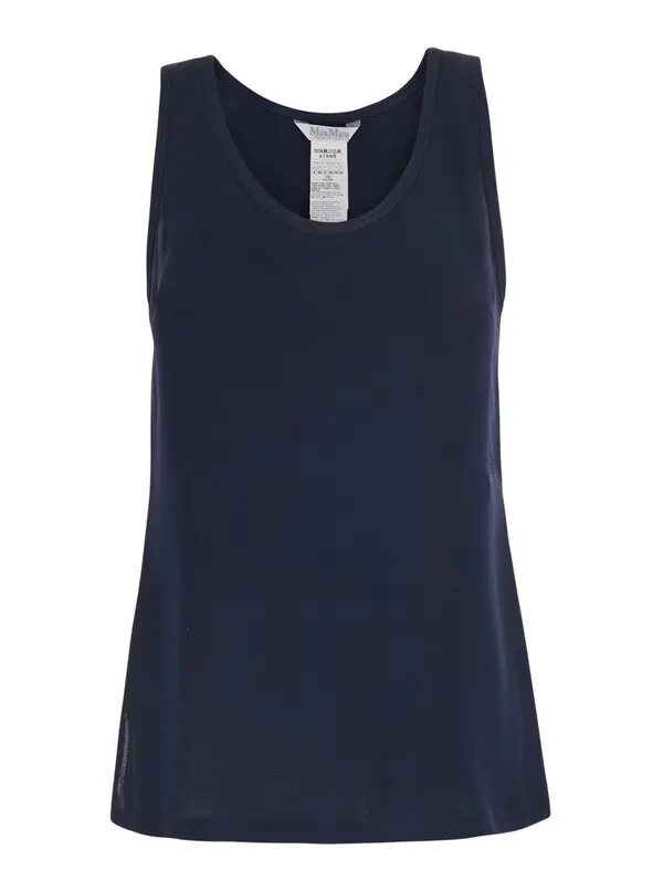 Max Mara Pavido' Blue Sleeveless Top With Round Neck And Tone-on-tone Logo Embroidery On The Front In Silk For - Multicolor
