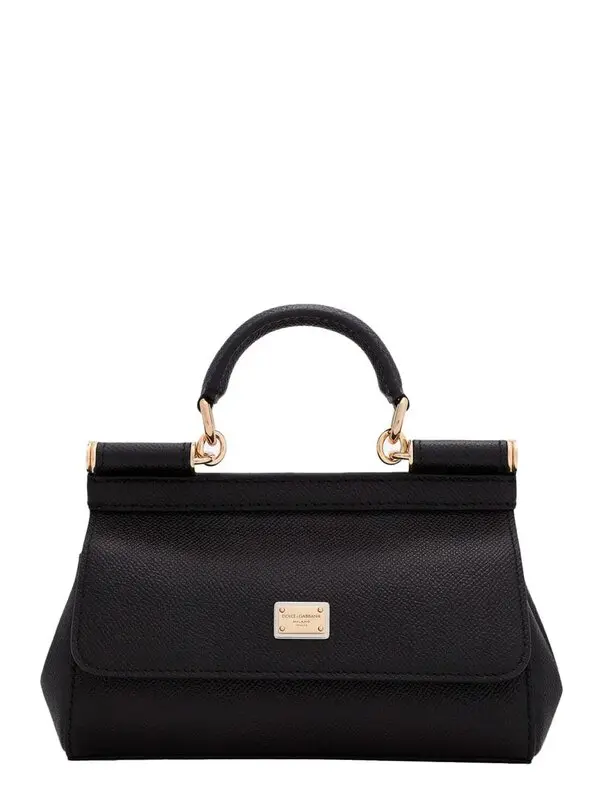 Dolce & Gabbana Sicily Small Grained Leather Handbag - Black