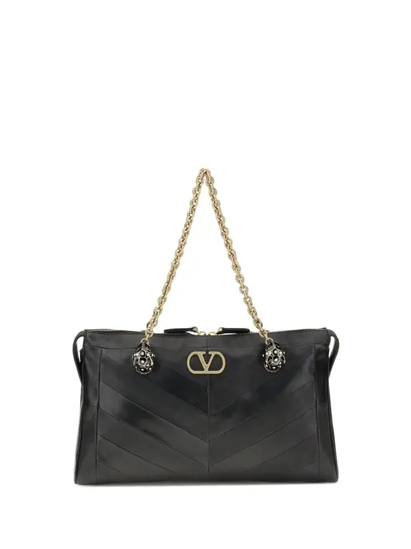Valentino Garavani Panthea Chevron Medium Shoulder Bag R - Black