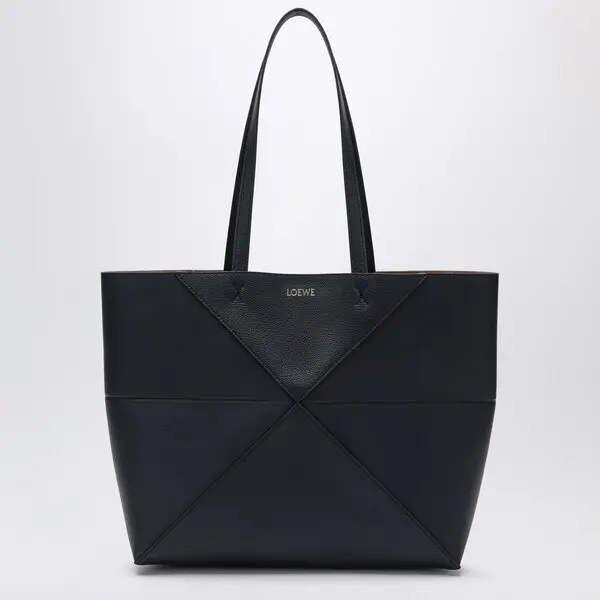 Loewe Medium Puzzle Fold Tote Bag In Navy Leather - Blue