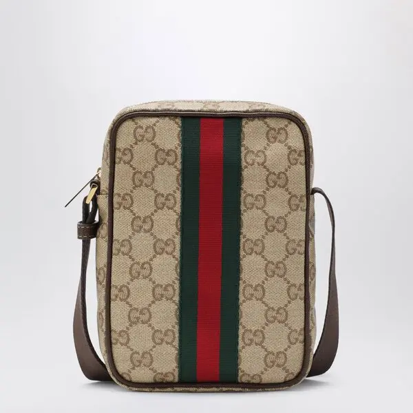 Gucci Mini Gg Bag With Web Stripe In Sand Beige Coated Fabric