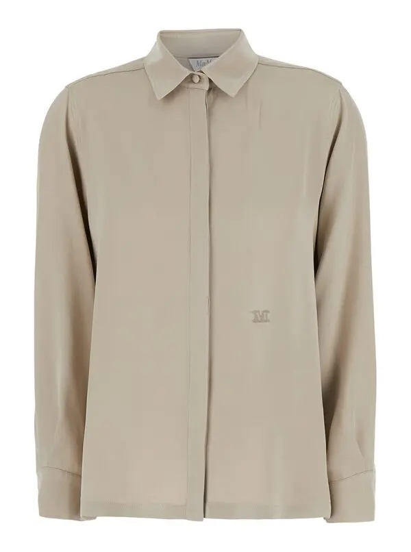 Max Mara Geranio' Beige Shirt With Classic Collar And Logo Embroidery On The Front In Silk For - Cream
