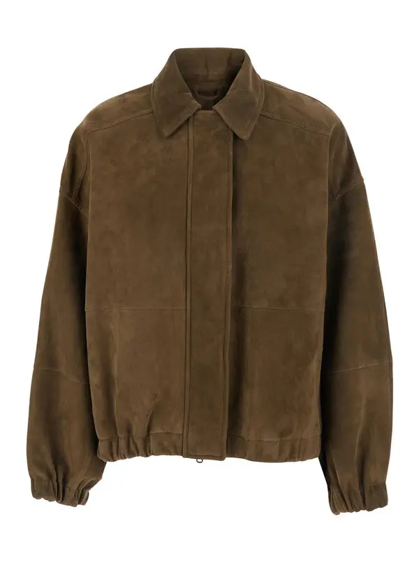 Brunello Cucinelli Brown Jacket With Classic Collar And Hidden Front Closure In Suede For - Multicolor