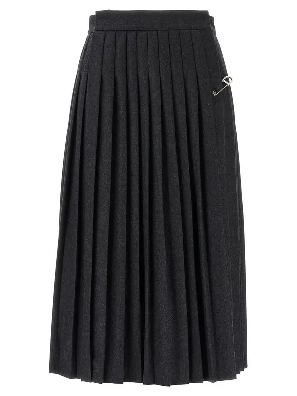 Prada Pleated Wool Midi Skirt - Gray