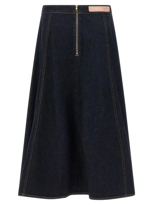 Alberta Ferretti Flared Denim Maxi Skirt