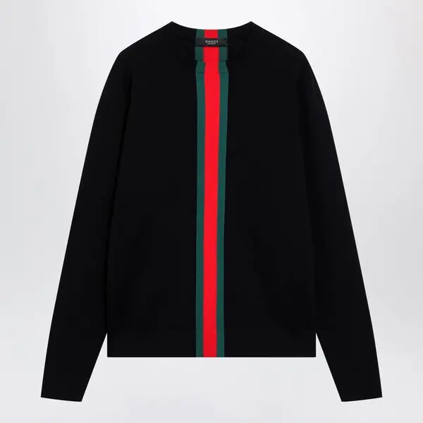 Gucci Knitted Cotton Sweater With Web Ribbon - Blue