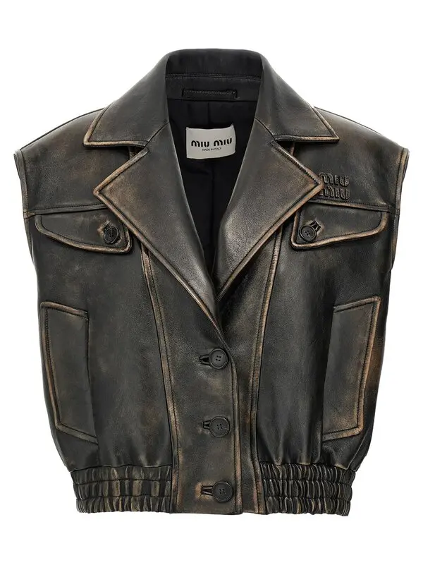 Miu Miu Logo Nappa Vest - Brown