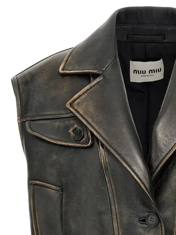Miu Miu Logo Nappa Vest - Brown