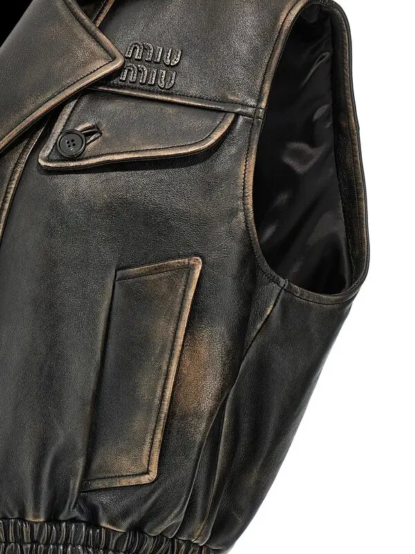 Miu Miu Logo Nappa Vest - Brown