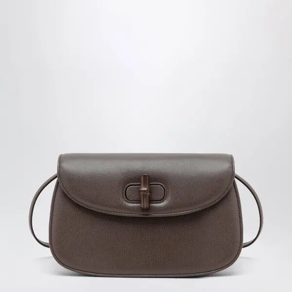Gucci Small Shoulder Bag In Dark Taupe Leather With Bamboo Closure - Brown