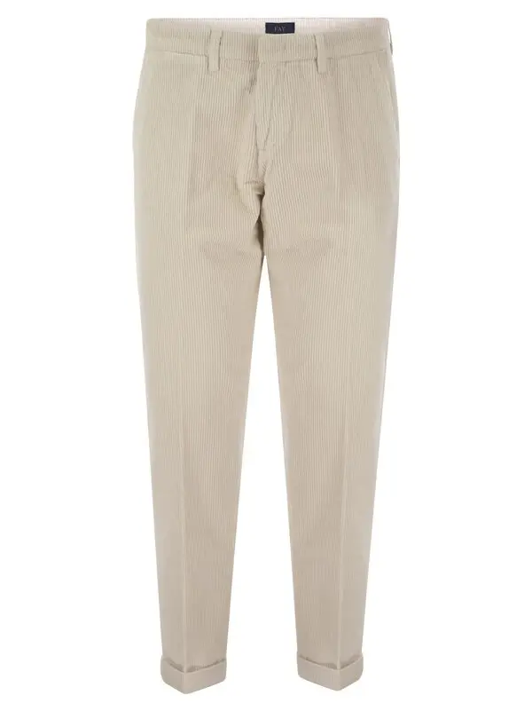 FAY Slim Corduroy Trousers - Cream