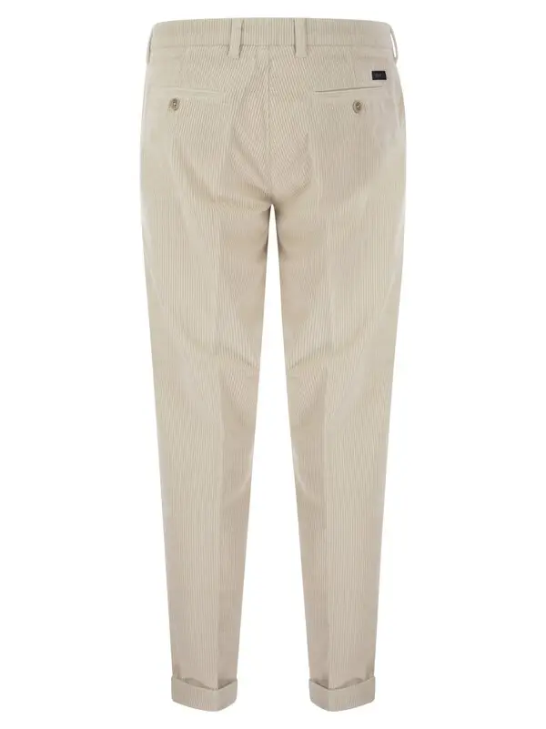 FAY Slim Corduroy Trousers - Cream