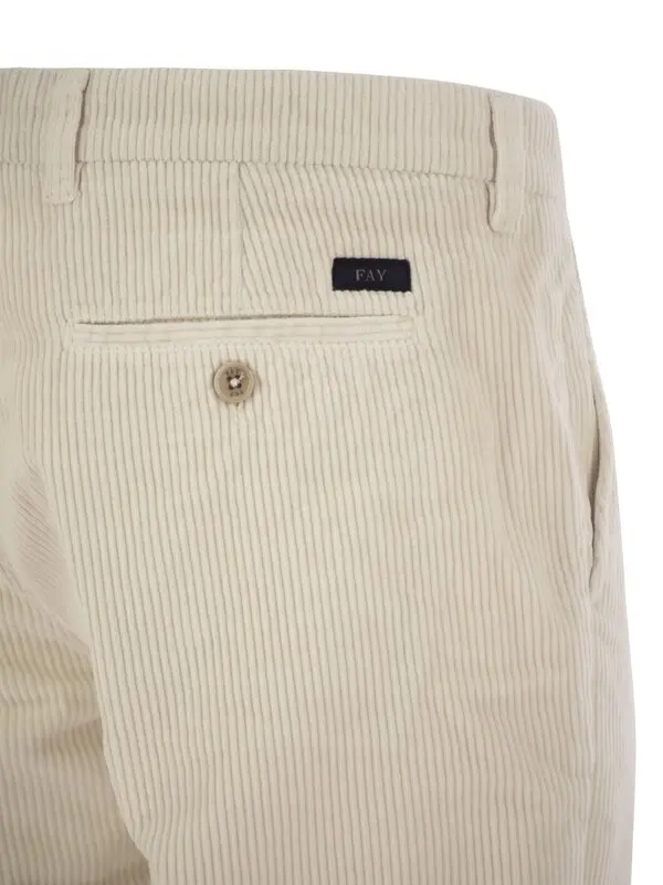 FAY Slim Corduroy Trousers - Cream
