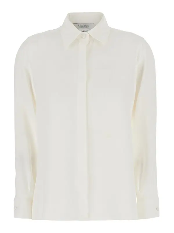 Max Mara Geranio' Shirt With Classic Collar And Logo Embroidery On The Front In Silk For - White