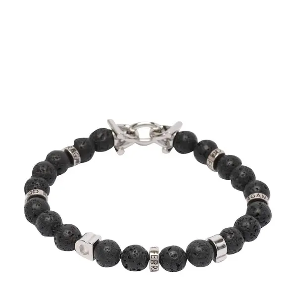 FERRAGAMO Lava Stone Beads Bracelet With Logo - Black
