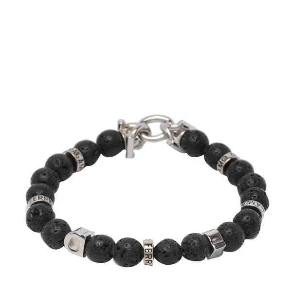 FERRAGAMO Lava Stone Beaded Bracelet With Logo