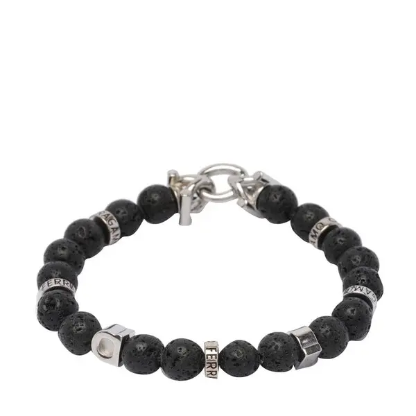 FERRAGAMO Lava Stone Beaded Bracelet With Logo - Black