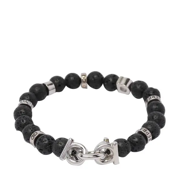 FERRAGAMO Lava Stone Beaded Bracelet With Logo - Black
