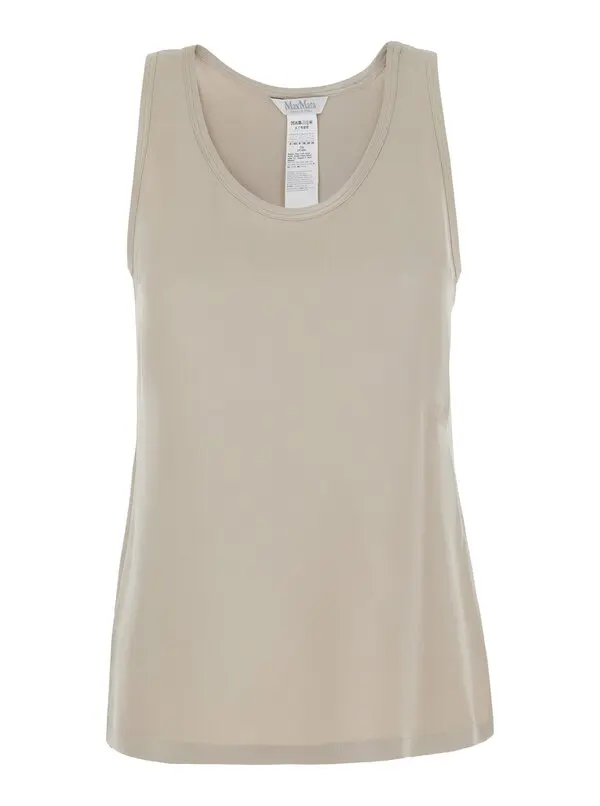 Max Mara Pavido' Beige Sleeveless Top With Round Neck And Tone-on-tone Logo Embroidery On The Front In Silk For - Cream