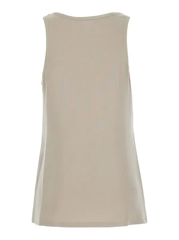 Max Mara Pavido' Beige Sleeveless Top With Round Neck And Tone-on-tone Logo Embroidery On The Front In Silk For - Cream