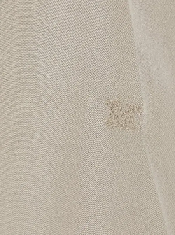 Max Mara Pavido' Beige Sleeveless Top With Round Neck And Tone-on-tone Logo Embroidery On The Front In Silk For - Cream