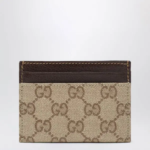 Gucci Essence Classic Card Holder In Brown Gg Canvas - Cream