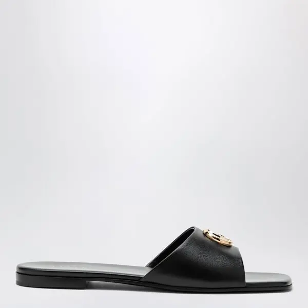 Gucci Nappa Leather Double G Slides - Black