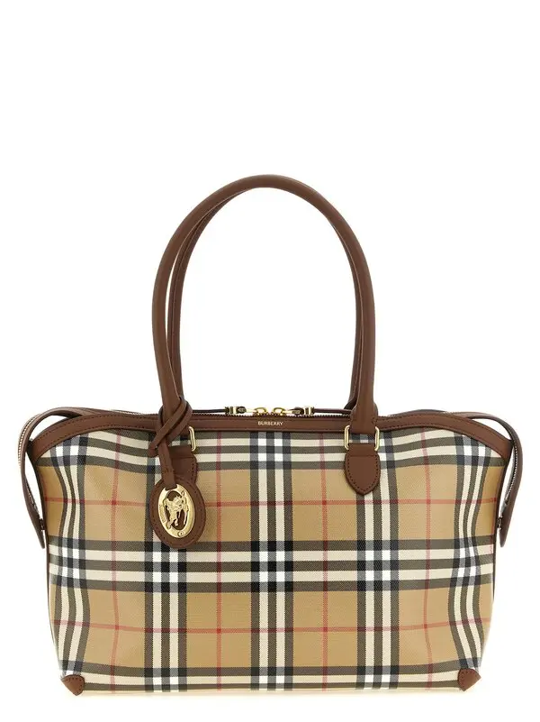 Burberry Check Pattern Coated Cotton Canvas Shopper - Cream