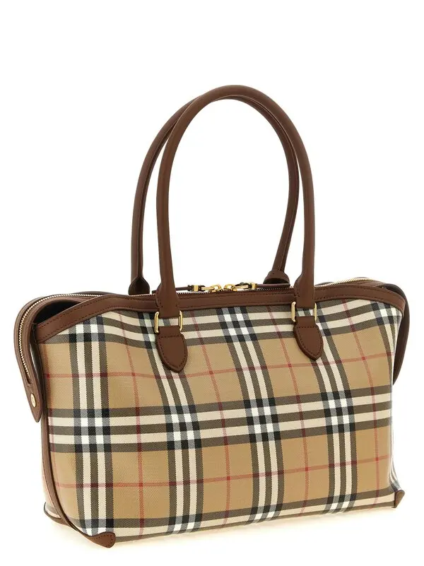 Burberry Check Pattern Coated Cotton Canvas Shopper - Cream