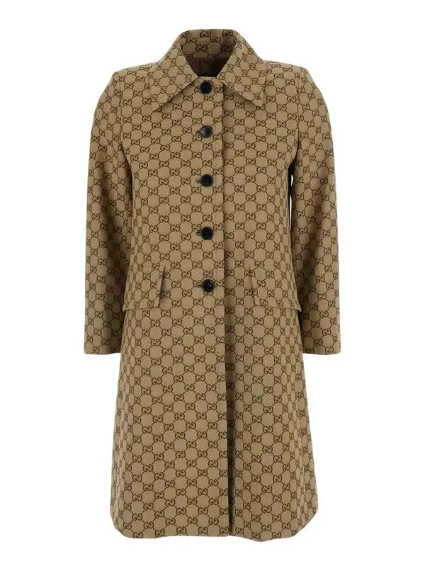 Gucci Gg Canvas Pointed Collar Coat - Multicolor