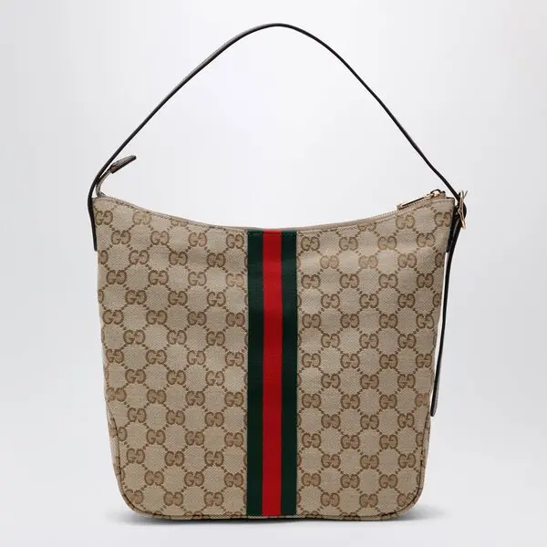 Gucci Medium Lunetta Crossbody Bag In Beige Sand Gg Fabric - Cream