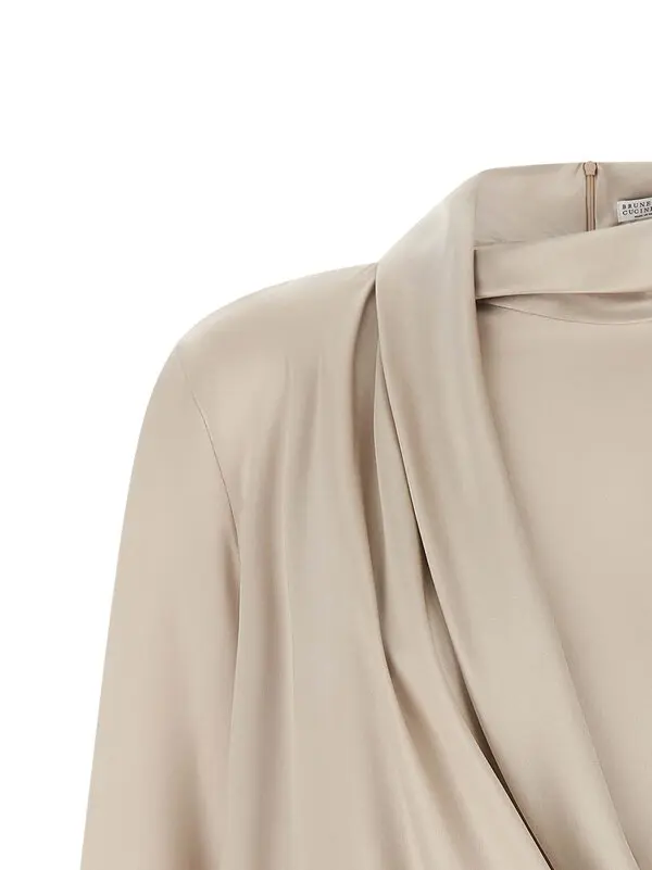 Brunello Cucinelli Asymmetric Draped Blouse - Cream