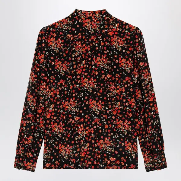 Gucci Printed Silk Shirt With Bow In /red - Black