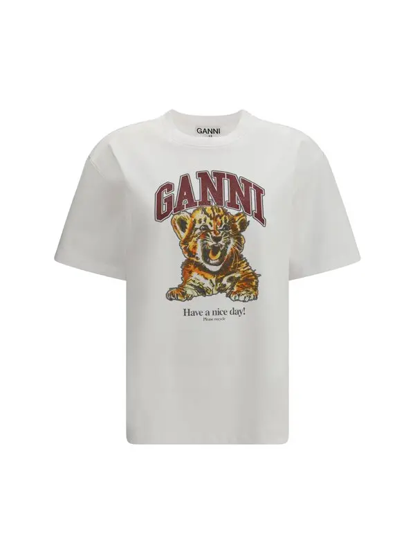 GANNI Beaded Tiger T-shirt - White