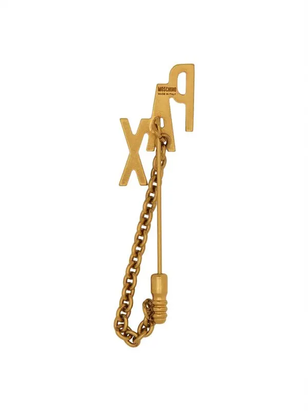 Moschino Pax Brooch With Chain - Gold