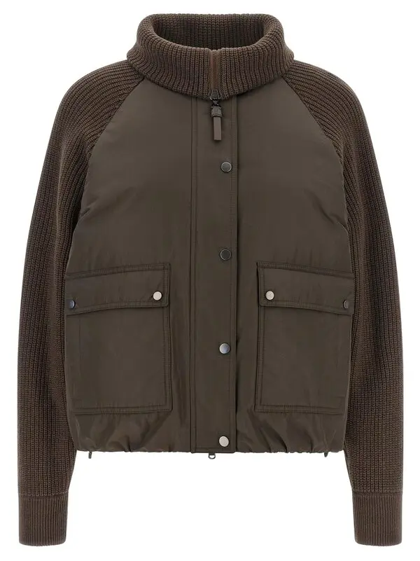 Brunello Cucinelli Knit Insert Down Jacket - Brown